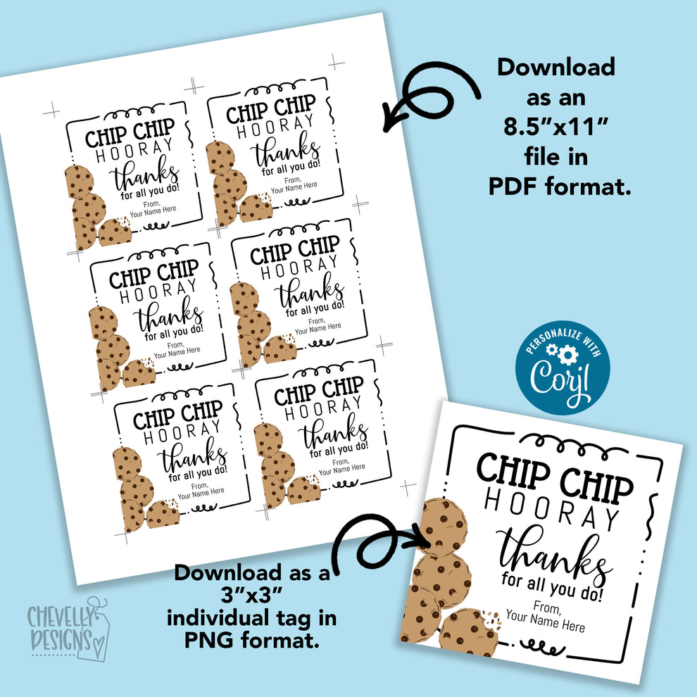 EDITABLE - Chip Chip Hooray - Thank You Cookie Appreciation Gift Tags ...