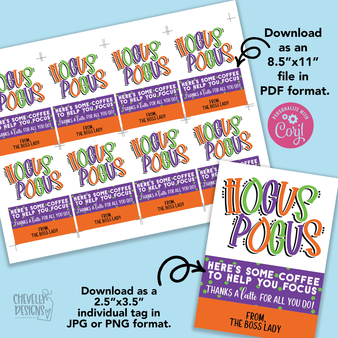 EDITABLE - Hocus Pocus Coffee Thank You Staff Appreciation Gift Tags ...