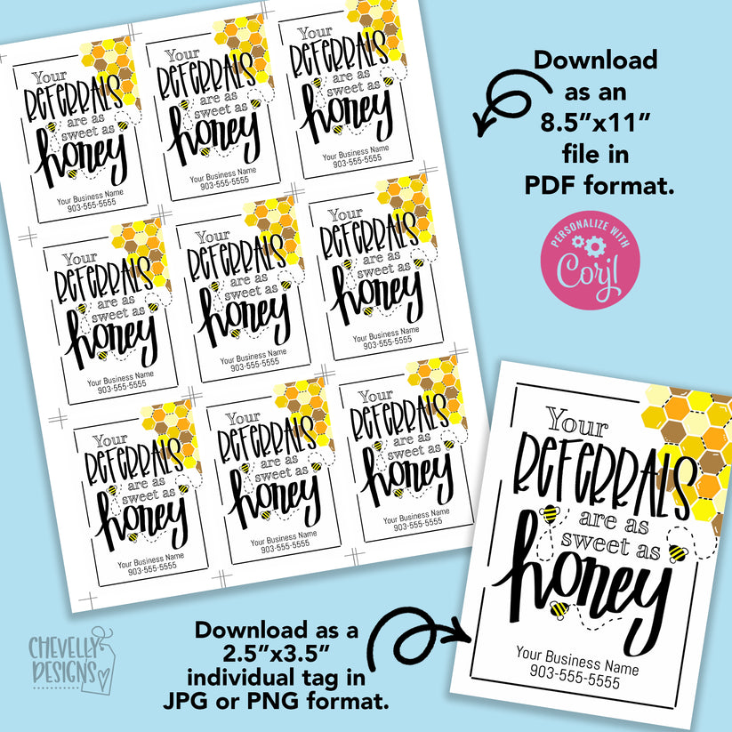 Editable - Your Referrals are as Sweet as Honey - Gift Tags for Busine ...