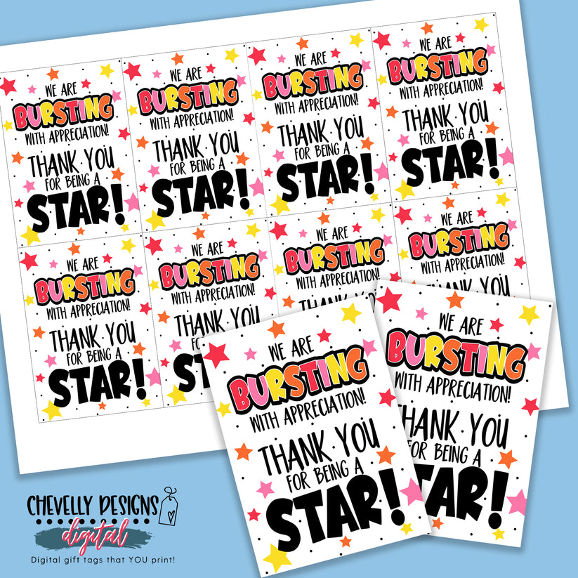Printable Bursting with Appreciation - Starburst Gift Tags ...