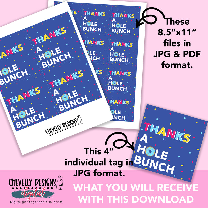 Printable Thanks a Hole Bunch Donut Gift Tags - INSTANT DOWNLOAD Digit ...