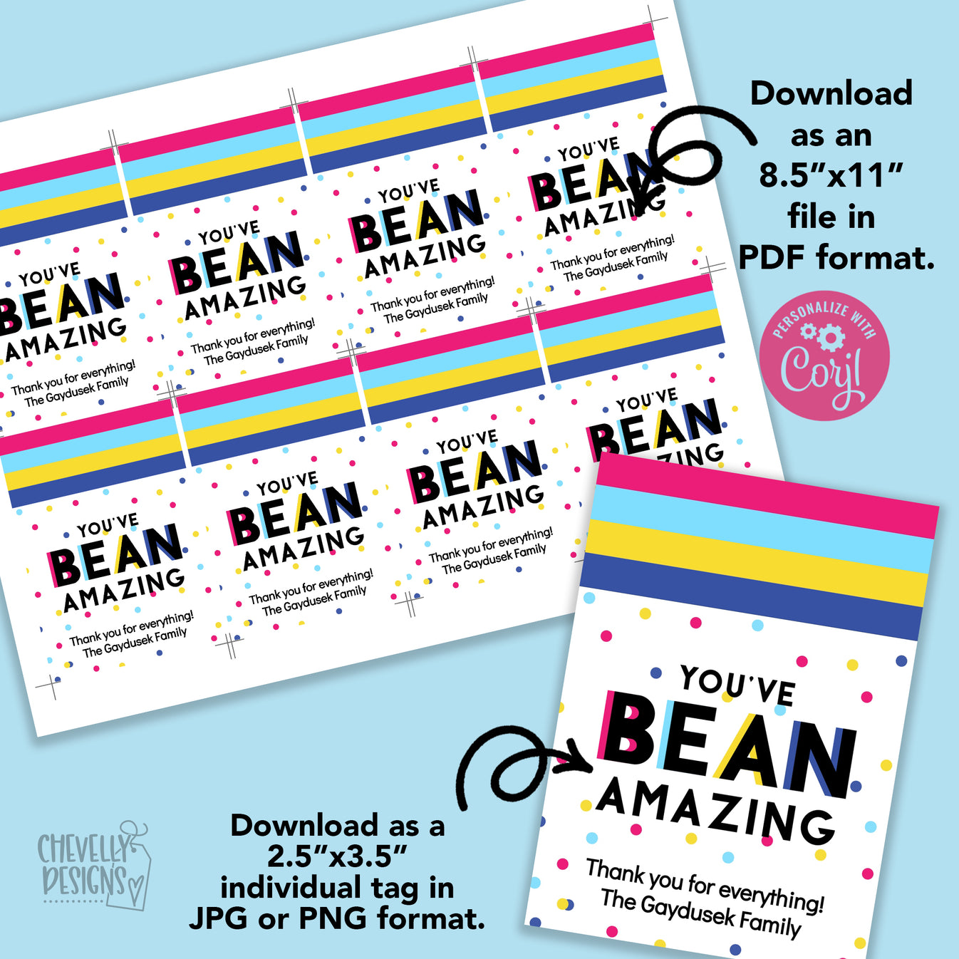 Editable - You've Bean Amazing - Jelly Bean Gift Tags - Printable Digi ...