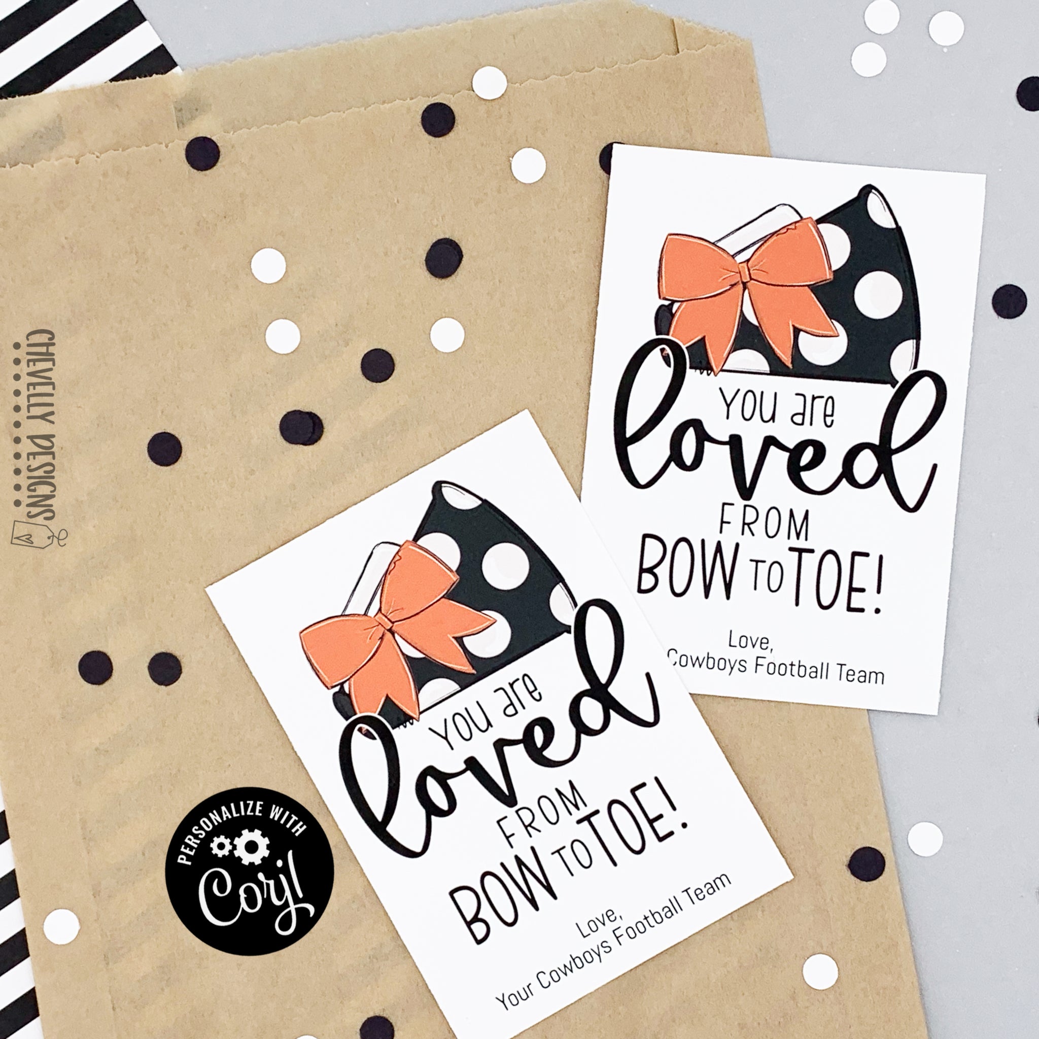 Editable - Gift Tags for Cheerleaders - Orange and Black Cheer Bow Meg ...