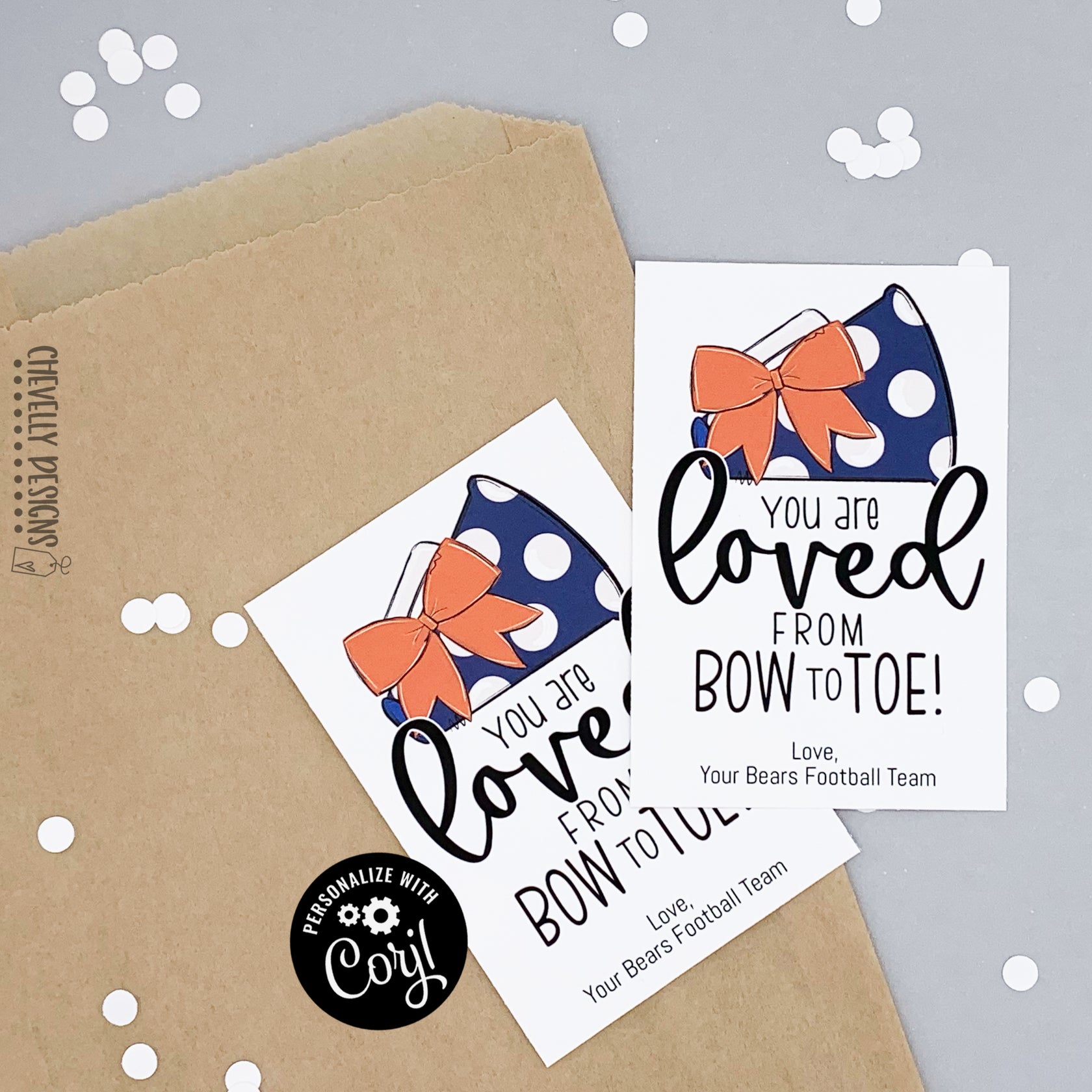 Editable - Gift Tags for Cheerleaders - Orange and Blue Cheer Bow Mega ...