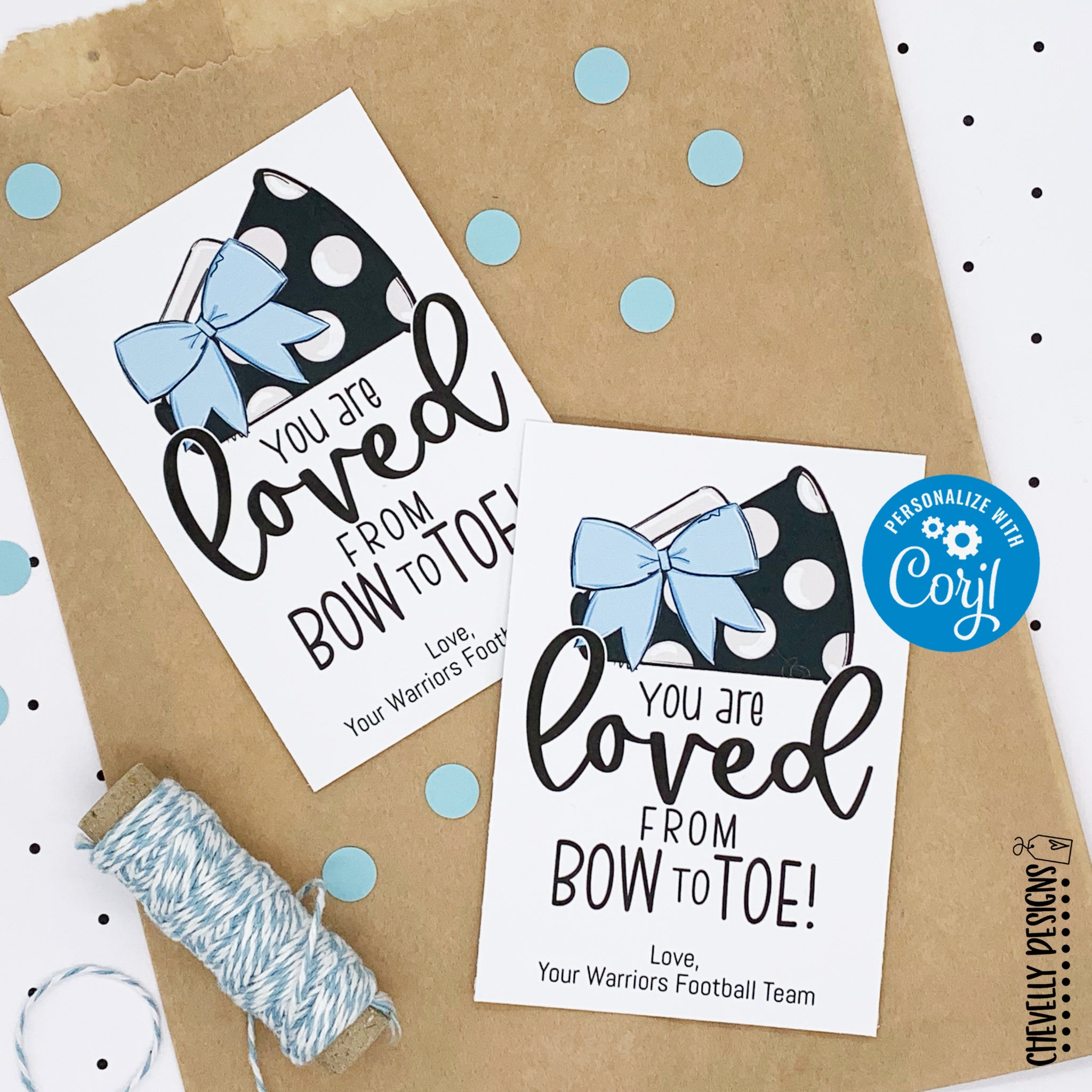 EDITABLE - Gift Tags for Cheerleaders - Light Blue and Black Cheer Bow ...