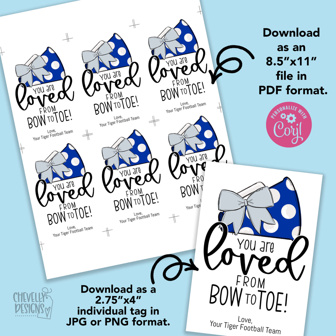 Editable - Gift Tags for Cheerleaders - Silver Gray and Royal Blue Che ...