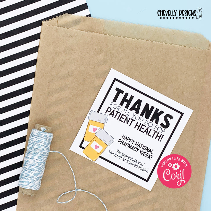 EDITABLE - Pharmacy Medicine Bottle Appreciation Gift Tags - Printable ...