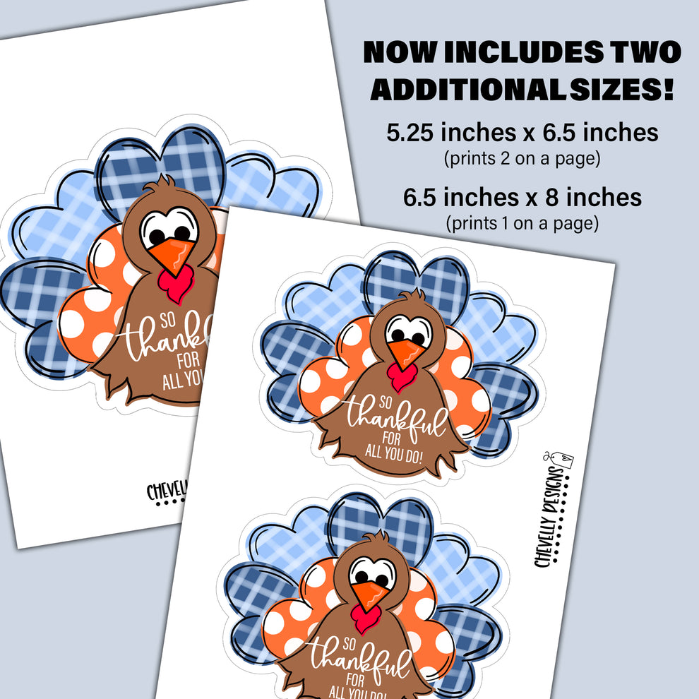 Printable - Thankful For You Turkey Gift Tags - DIGITAL FILE – Chevelly ...