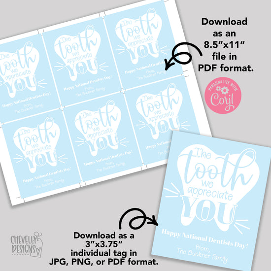 Editable - Dental Appreciation Gift Tags - The Tooth is - Dentist - Pr ...
