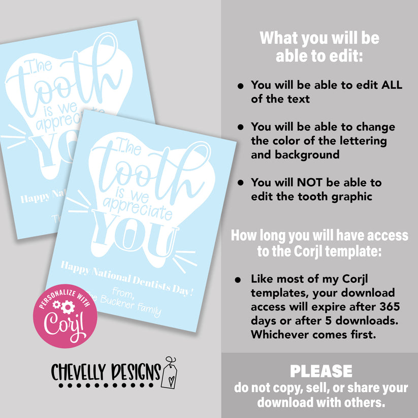Editable - Dental Appreciation Gift Tags - The Tooth is - Dentist - Pr ...