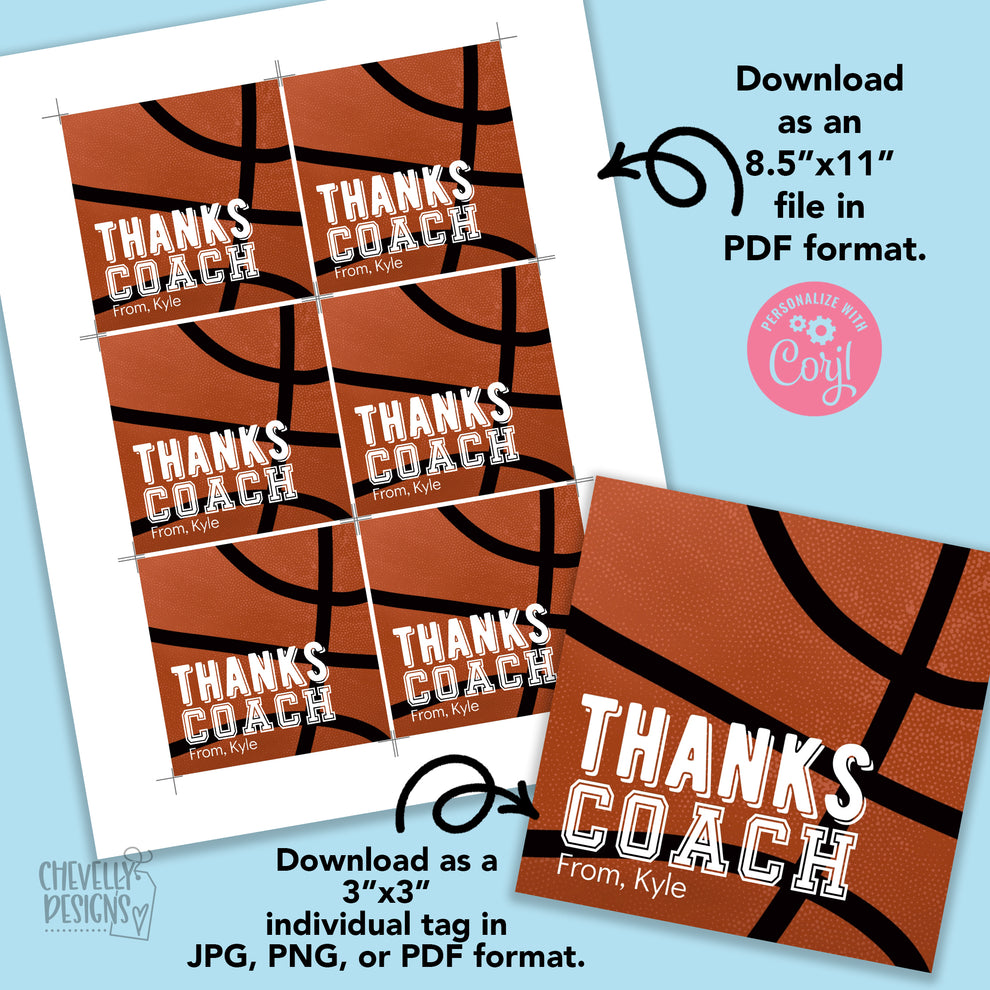 Editable - Thanks Coach - Basketball Appreciation Gift Tags - Printabl ...