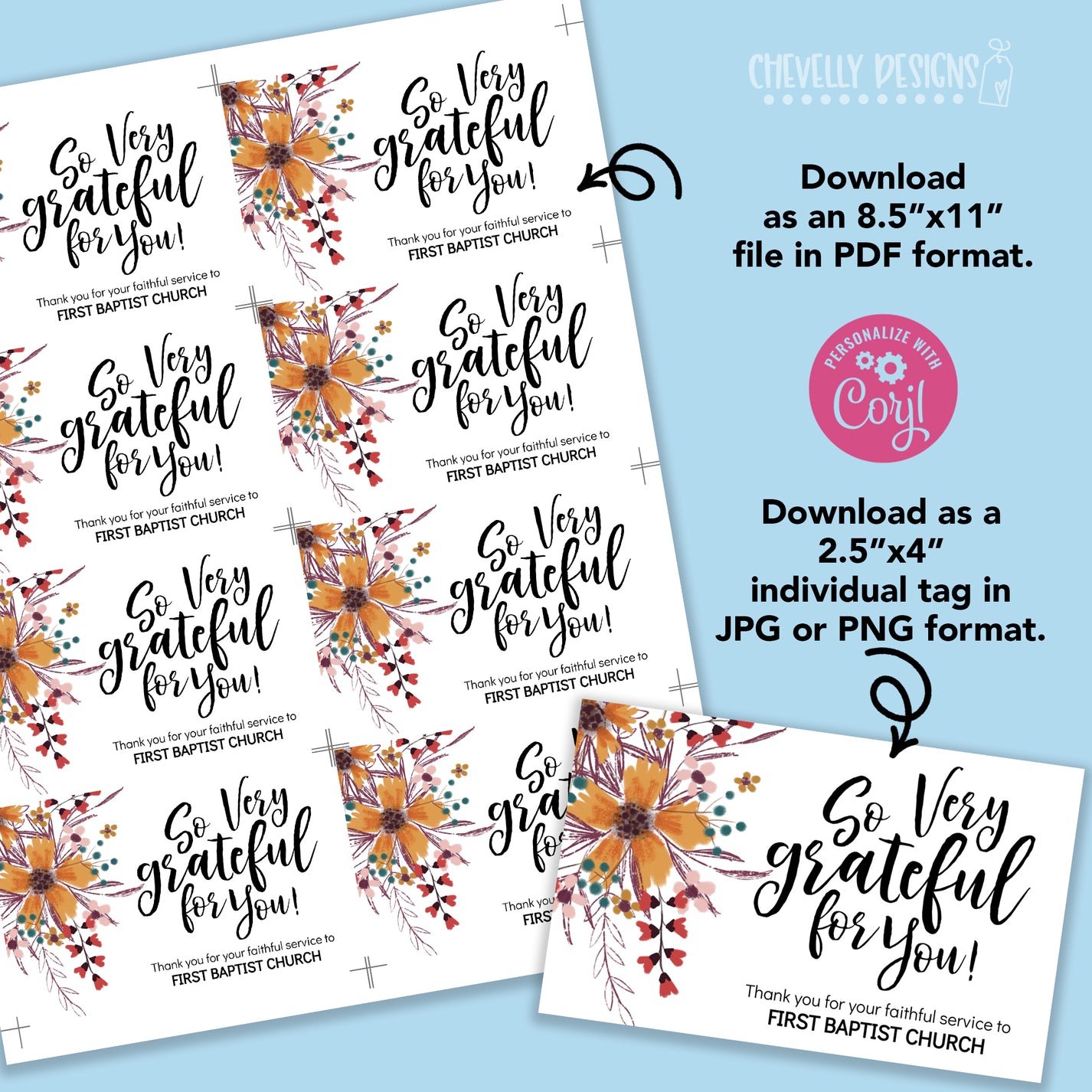 EDITABLE - So Very Grateful For You - Fall Gift Tags - Printable Digit ...