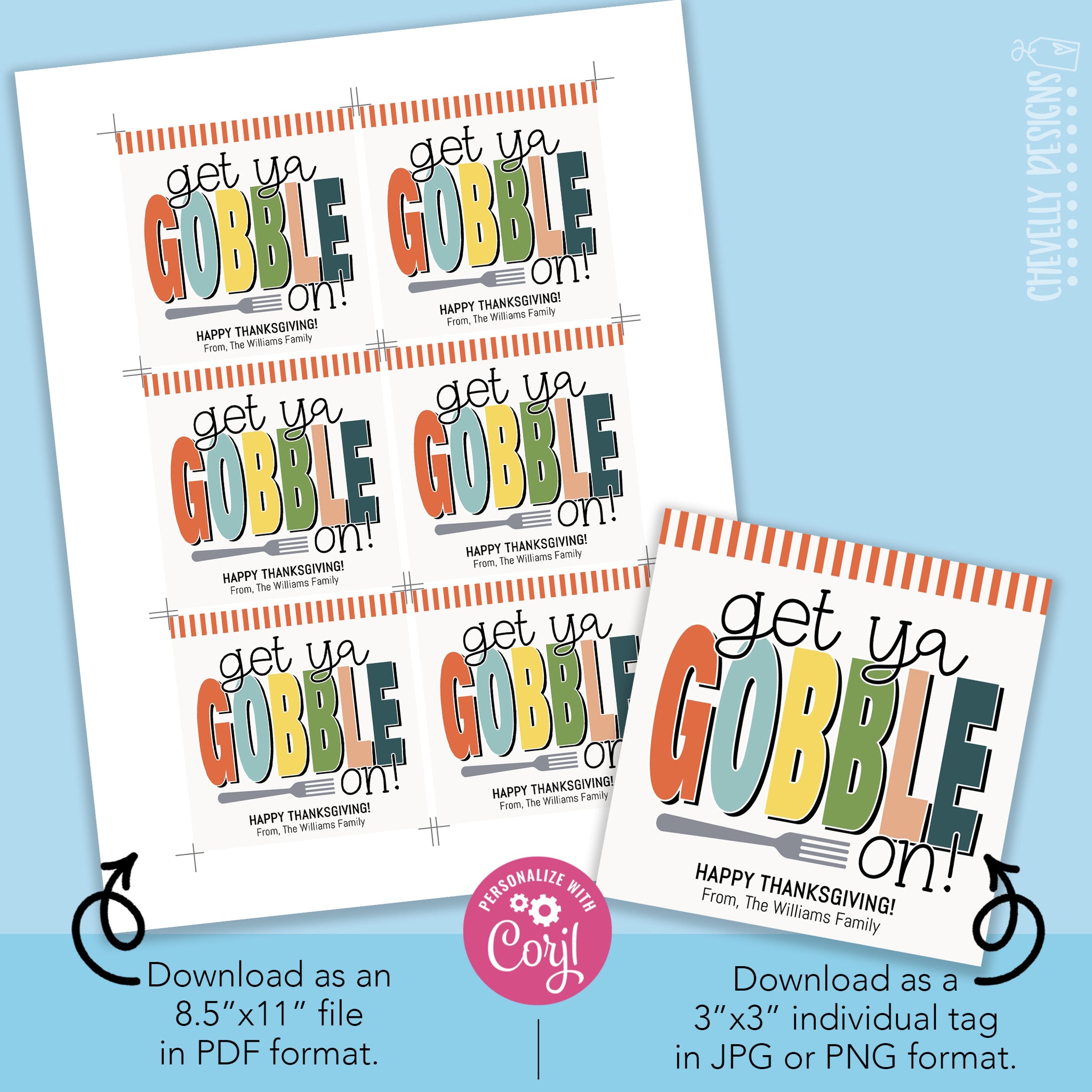 EDITABLE - Get Ya Gobble On - Thanksgiving Gift Tags - Printable Digit ...