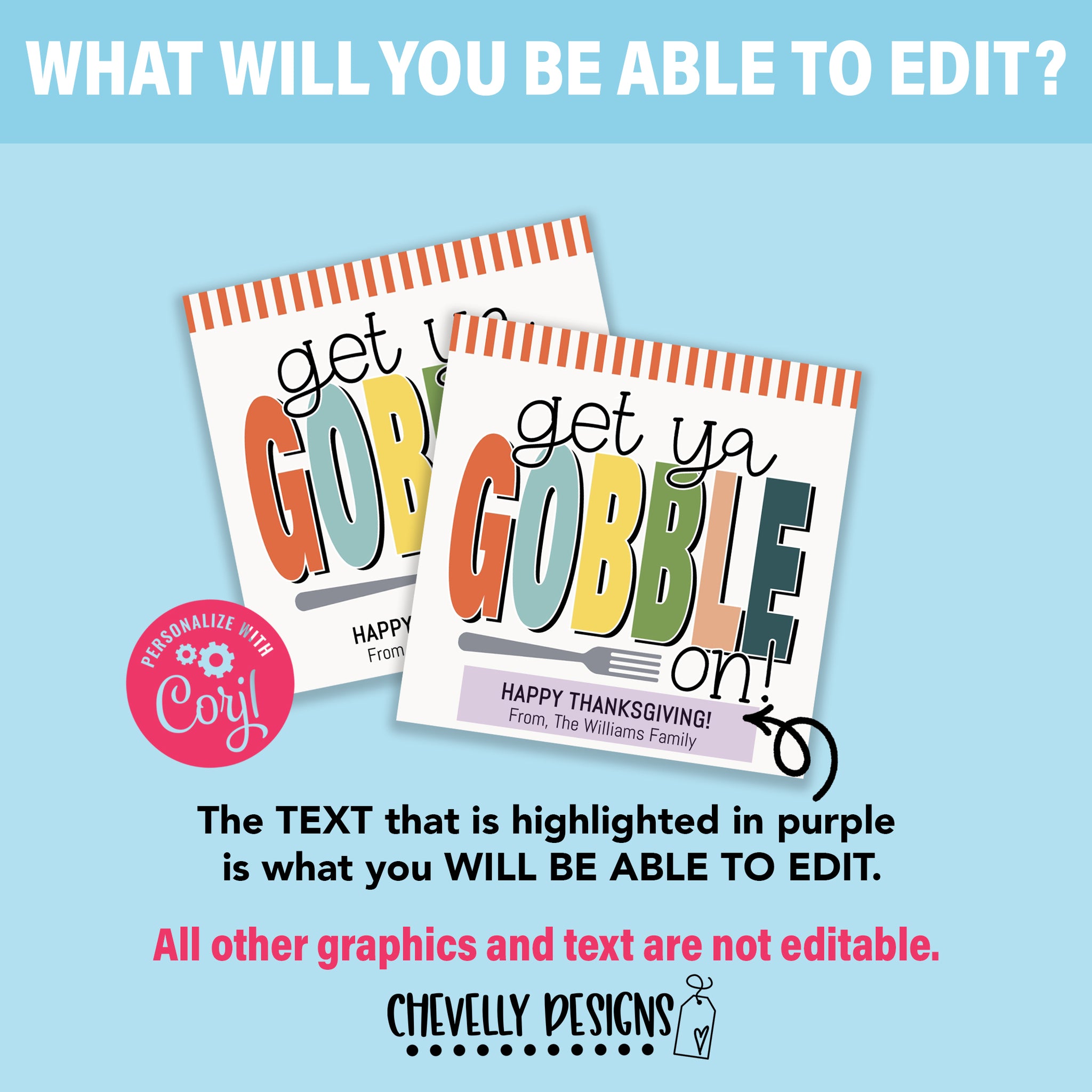 EDITABLE - Get Ya Gobble On - Thanksgiving Gift Tags - Printable Digit ...