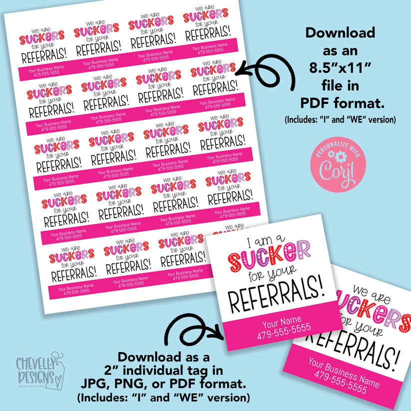 Editable - Suckers for Your Referrals - Gift Tags - Printable Digital ...