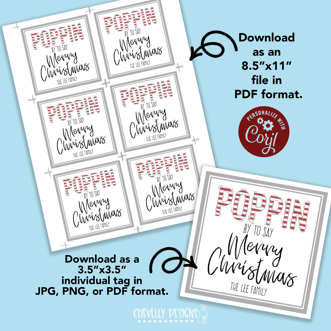 Editable - Poppin by to say Merry Christmas - Gift Tags for popcorn, p ...