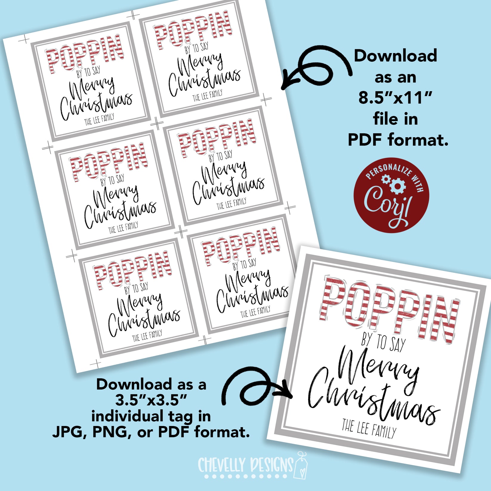 Editable - Poppin by to say Merry Christmas - Gift Tags for popcorn, p ...