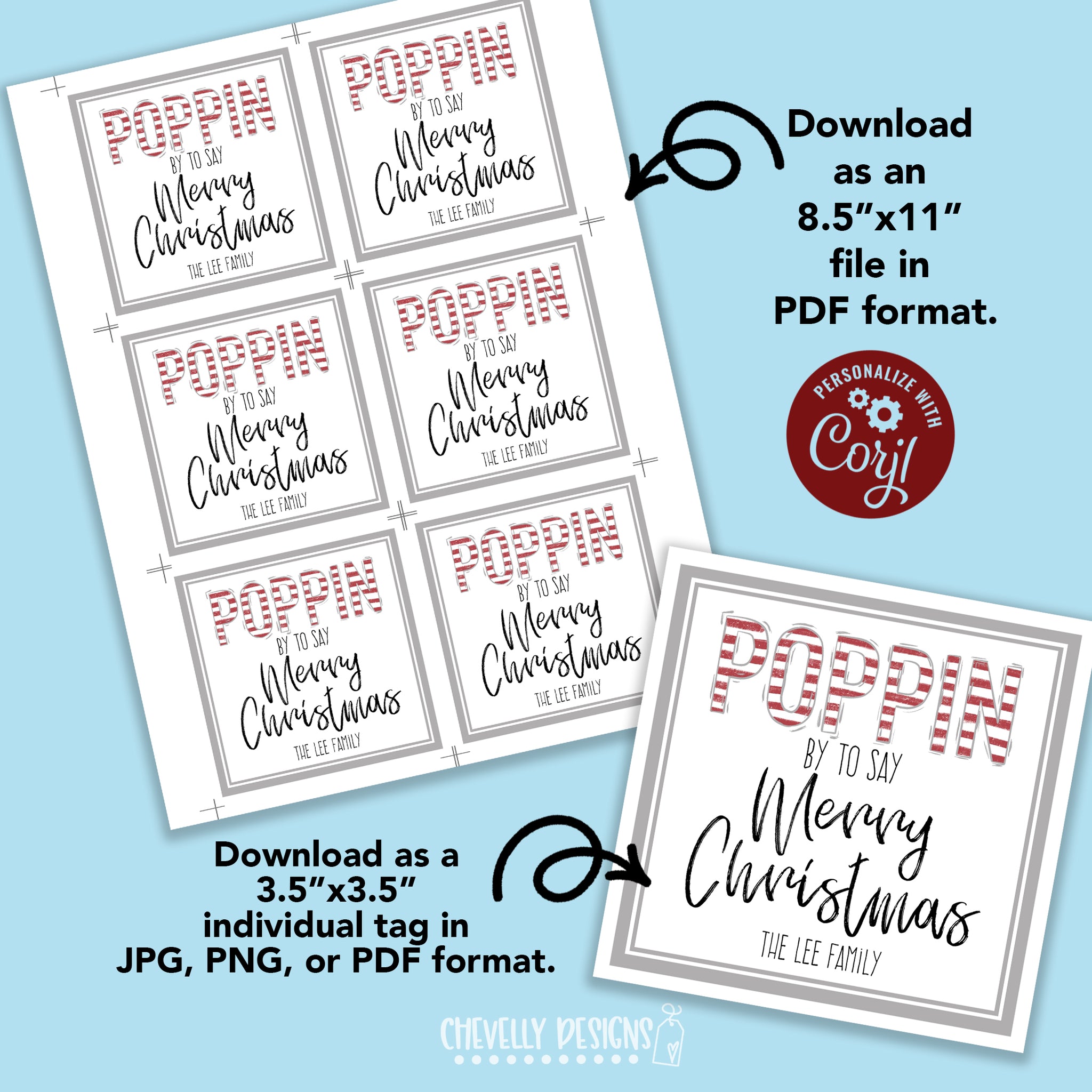 Editable - Poppin by to say Merry Christmas - Gift Tags for popcorn, p ...