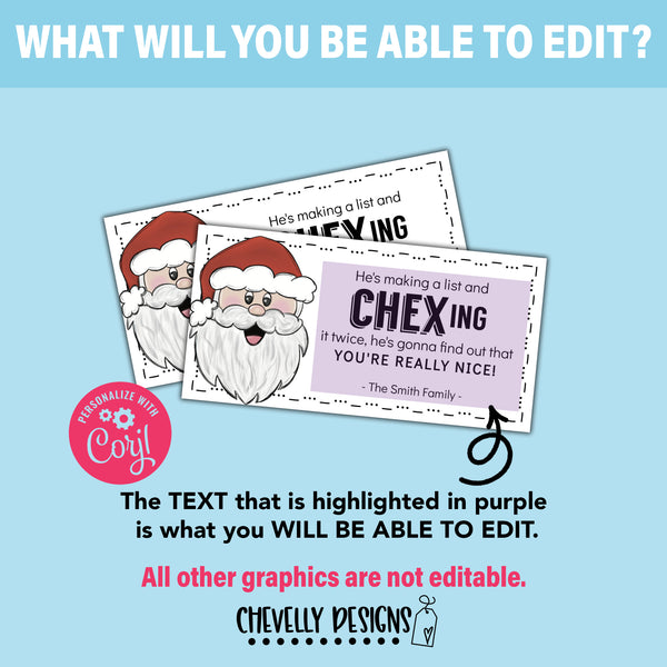 EDITABLE - He's Making a List and Chex-ing it Twice - Santa Gift Tags ...