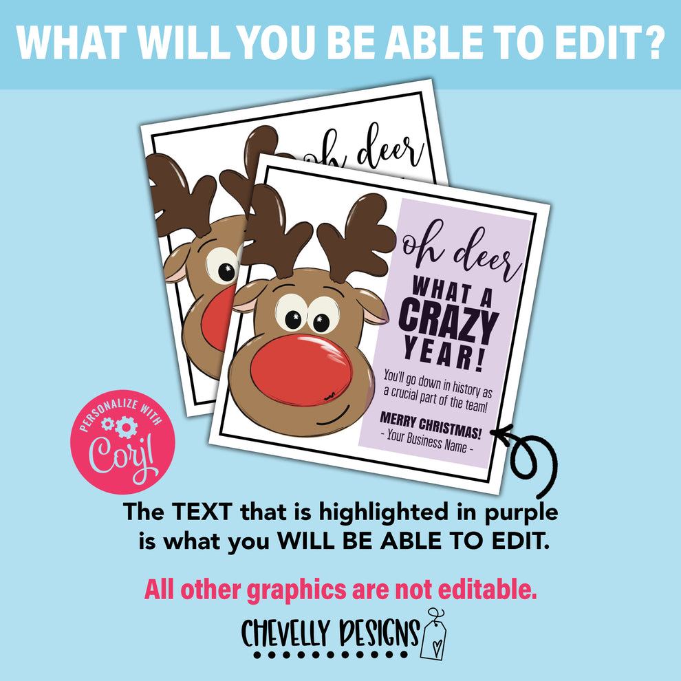 EDITABLE - Oh Deer What a Crazy Year - Christmas Staff Gift Tags - Pri ...