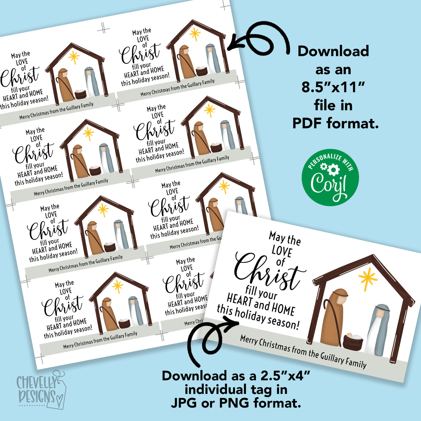 EDITABLE - Love of Christ Christmas Nativity Gift Tags - Printable Dig ...