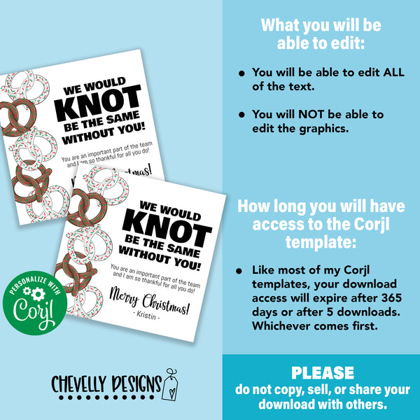 EDITABLE - We Would Knot be the Same - Christmas Pretzel Staff Gift Ta ...