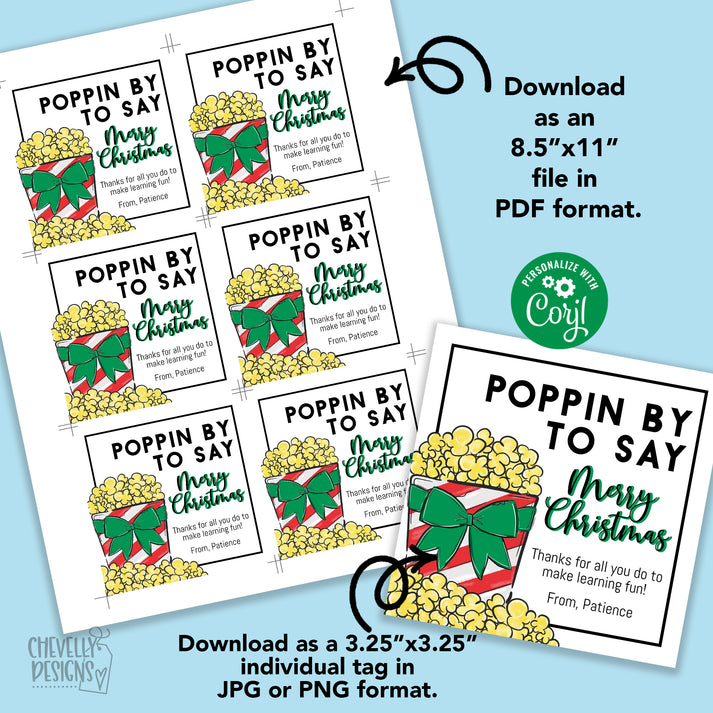 EDITABLE - Poppin By To Say Merry Christmas - Printable Gift Tags - Di ...