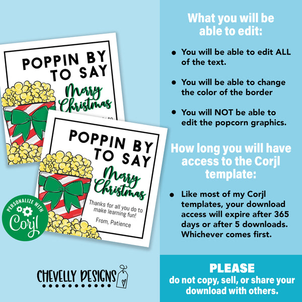 EDITABLE - Poppin By To Say Merry Christmas - Printable Gift Tags - Di ...