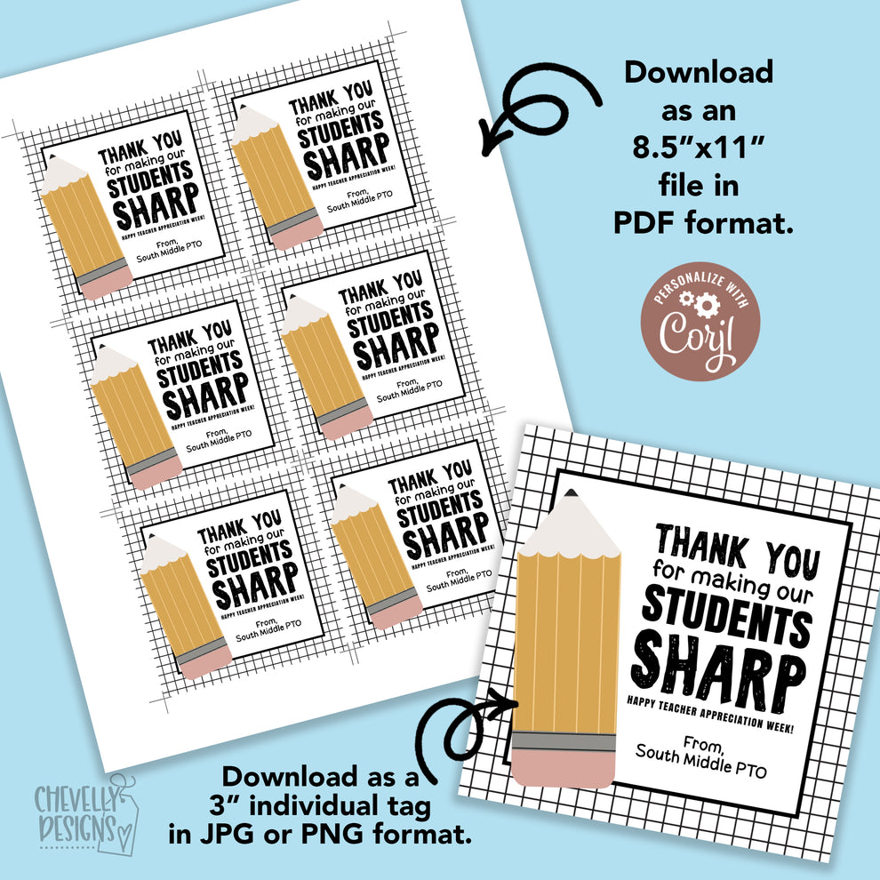 EDITABLE - Thank You For Making Our Students Sharp - Teacher Appreciat ...