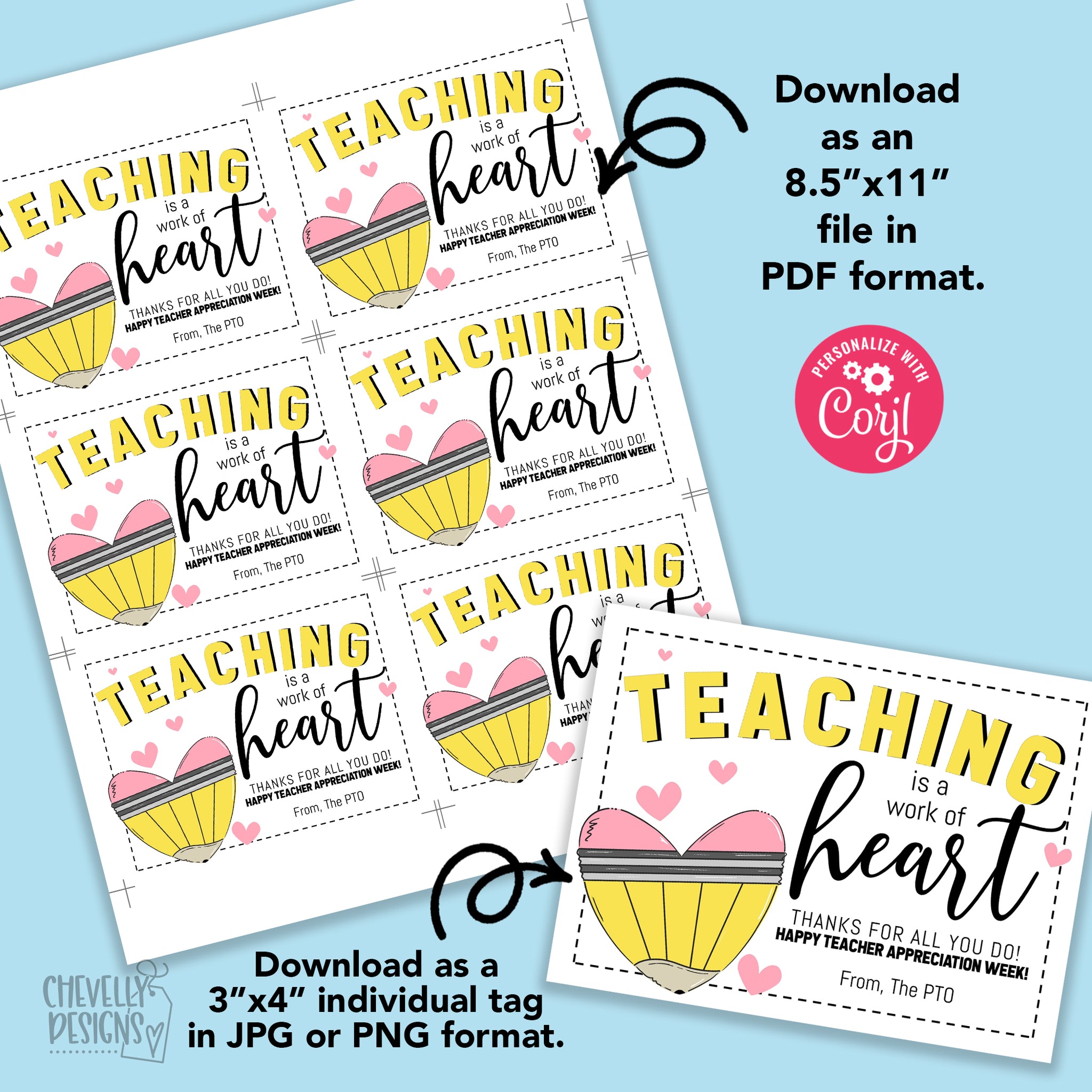 EDITABLE - Teaching is a Work of Heart - Teacher Appreciation Gift Tag ...