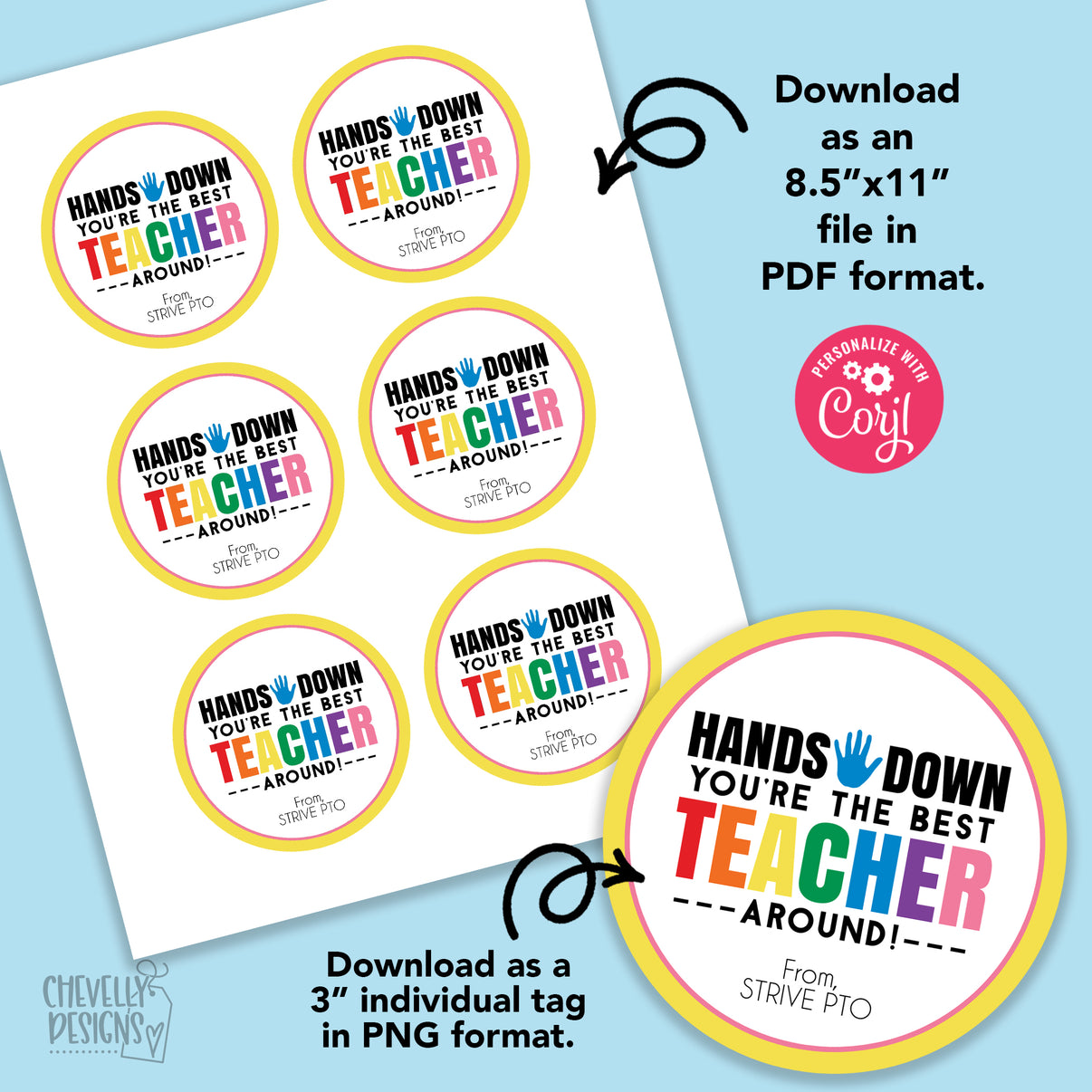 EDITABLE - Hands Down You're the Best Teacher - Appreciation Gift Tags ...