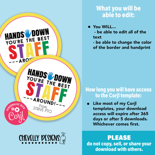 EDITABLE - Hands Down You're the Best Staff - Appreciation Gift Tags ...