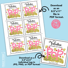 Editable - Valentine You Make My Heart Pop - Gift Tags for popcorn - P ...