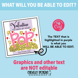 Editable - Valentine You Make My Heart Pop - Gift Tags for popcorn - P ...
