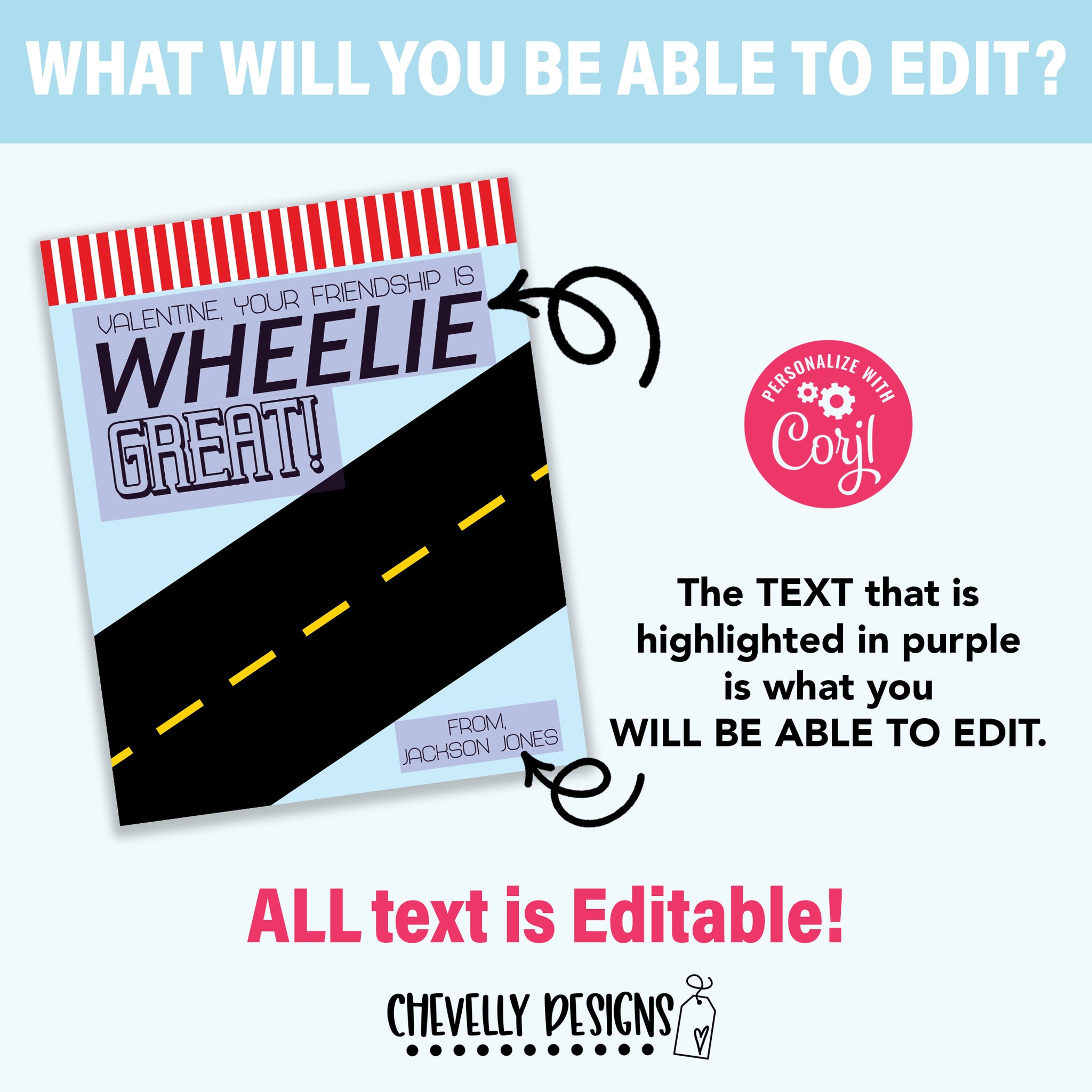 Editable - Your Friendship is Wheelie Great - Race Car Valentine Cards ...