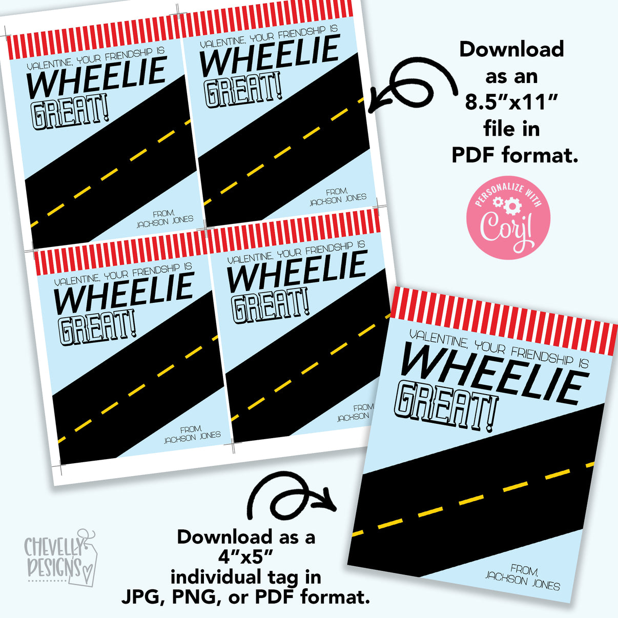 Editable - Your Friendship is Wheelie Great - Race Car Valentine Cards ...