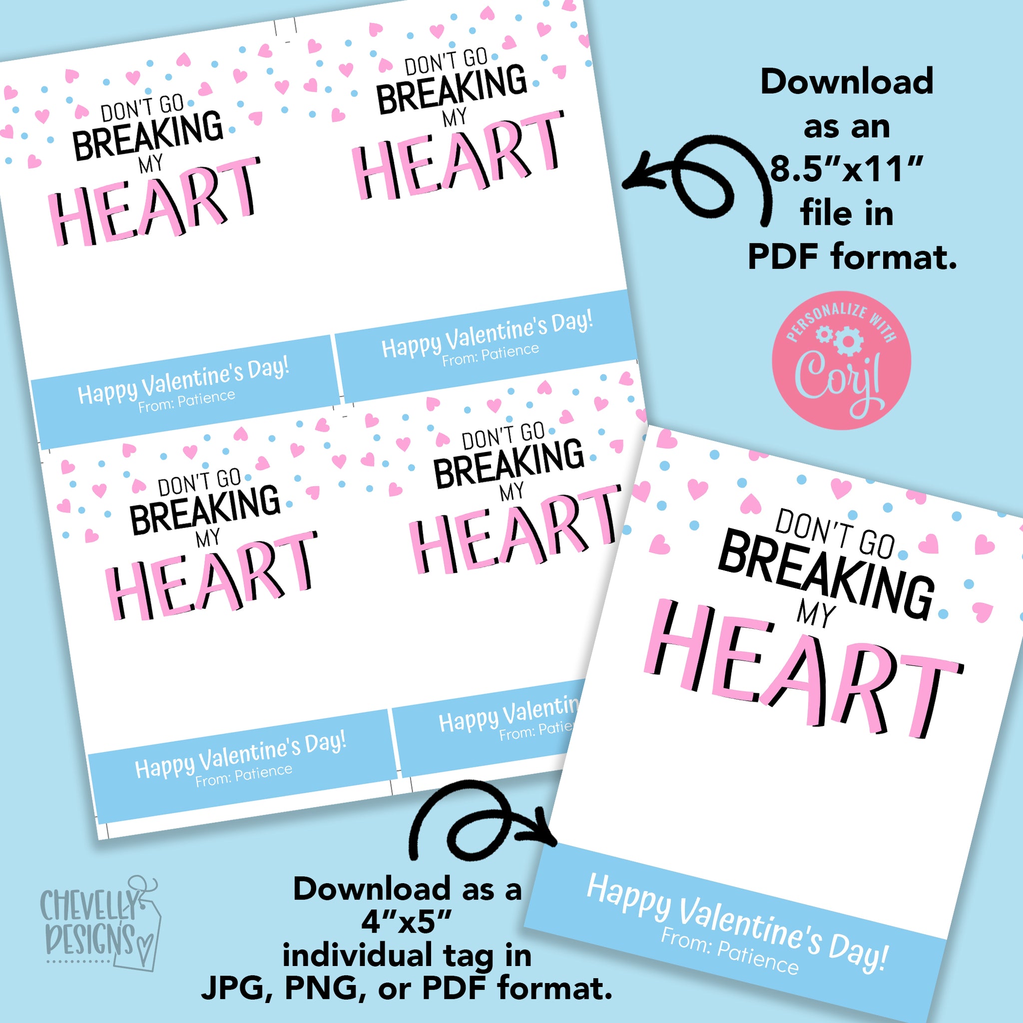 Editable - Don't Go Breaking My Heart - Valentine Cards Designed for M ...