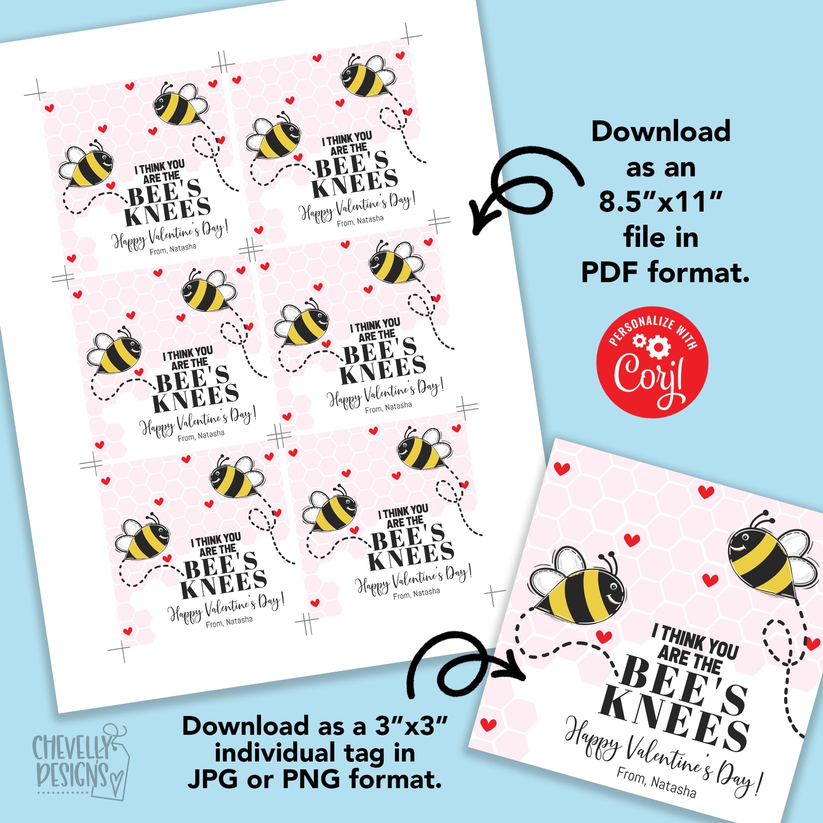 EDITABLE - You are the Bee's Knees - Bee Valentine Cards - Printable D ...