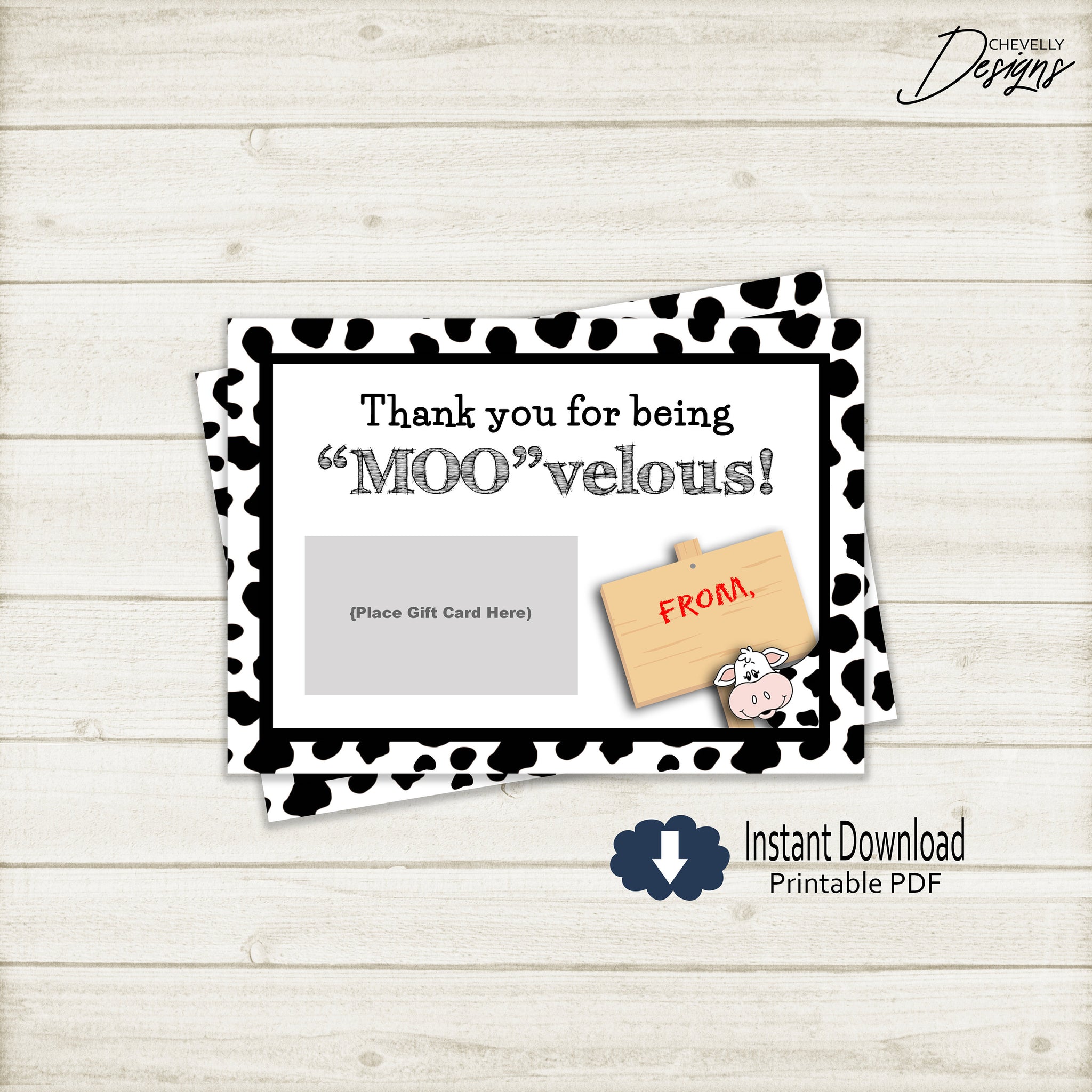 Cow Thank You Gift Card Printable - teacher, school staff, coworker ...