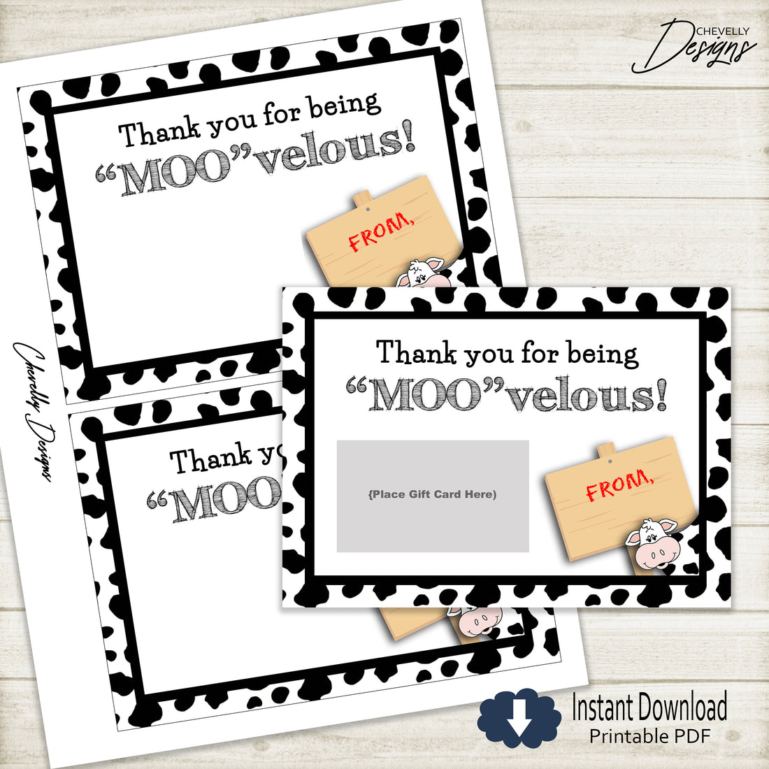 Cow Thank You Gift Card Printable - teacher, school staff, coworker ...